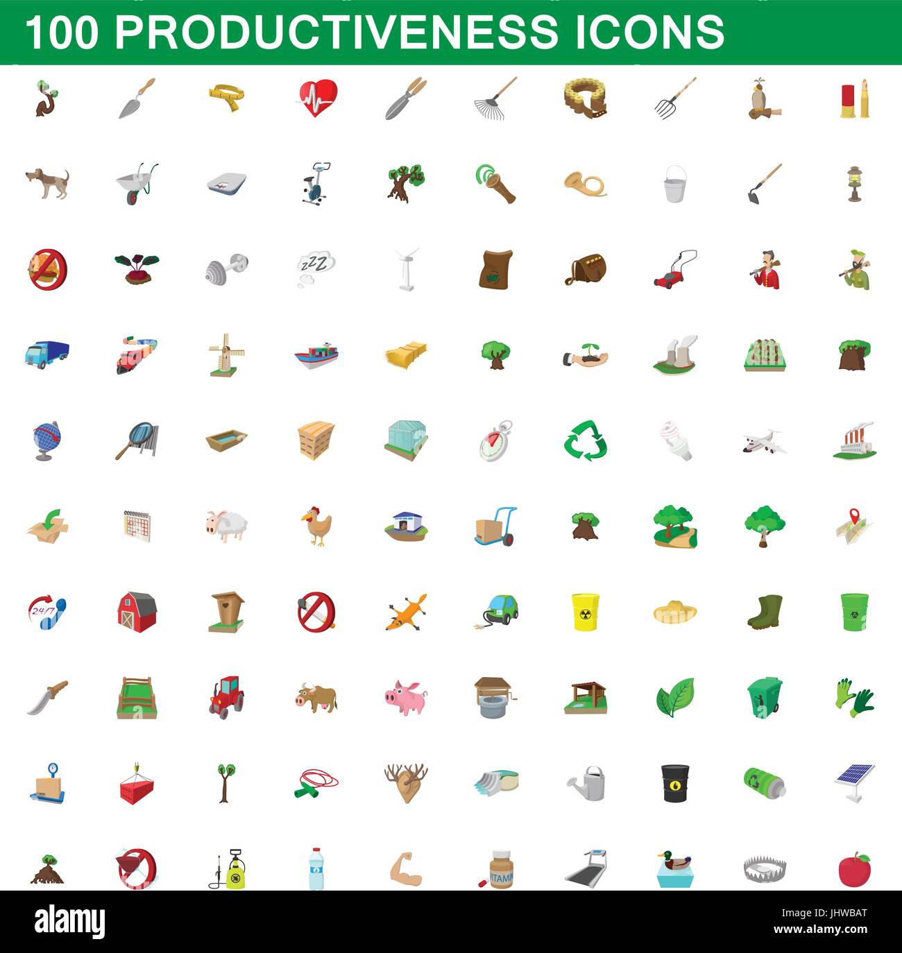 100 productiveness icons set, cartoon style Stock Vector Image & Art ...