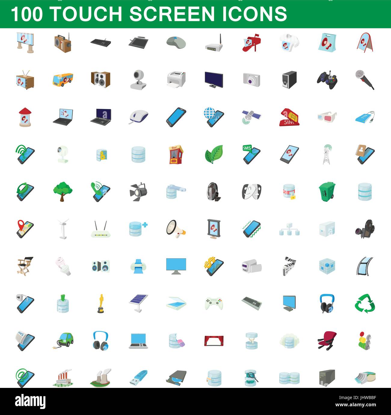 100 touch screen icons set, cartoon style Stock Vector Image & Art - Alamy