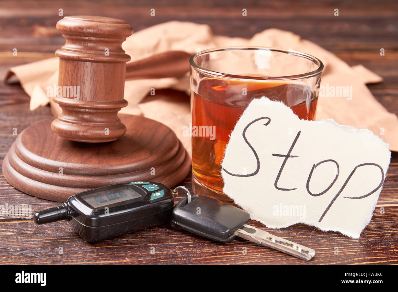 Gavel, car keys, glass of alcohol Stock Photo - Alamy