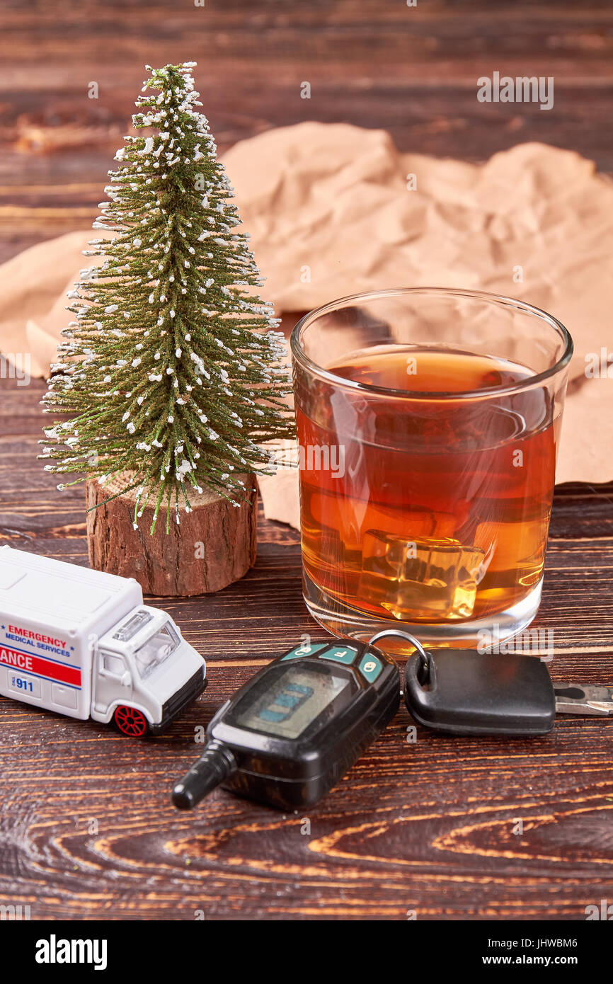 Whiskey, car key, ambulance emergency, paper Stock Photo - Alamy