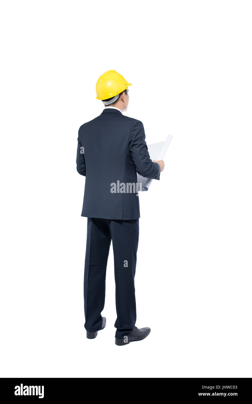 Back view of asian business man Architect engineer manager looking ...