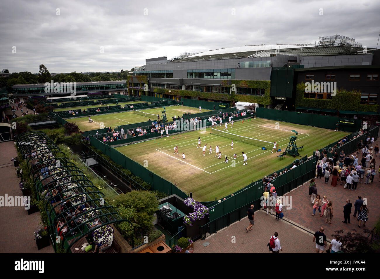 General view of a road to Wimbledon exercise class on court fourteen on ...