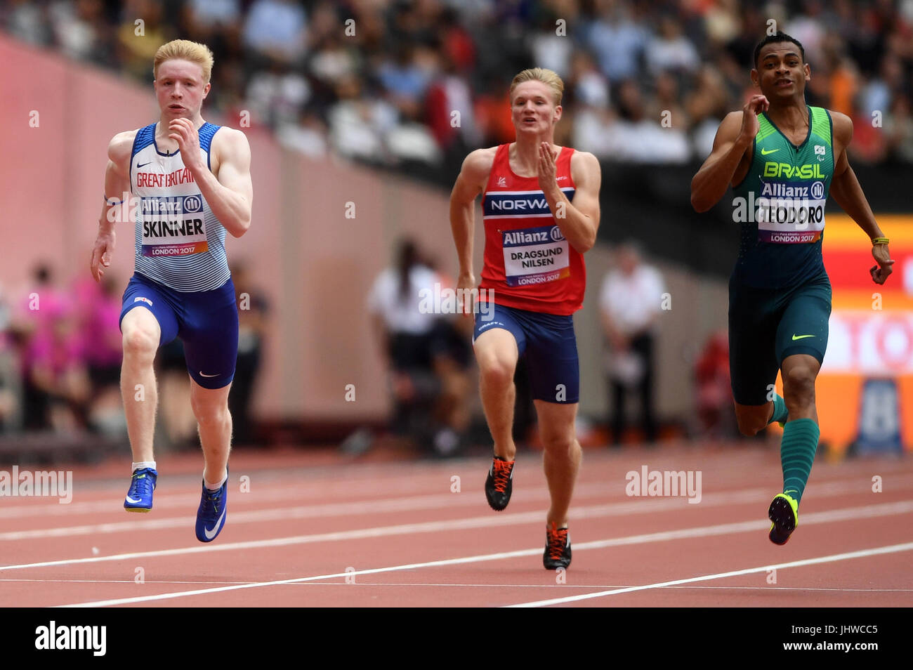 Great Britain's Zak Skinner (left) in action during The Men's 100m T13 ...
