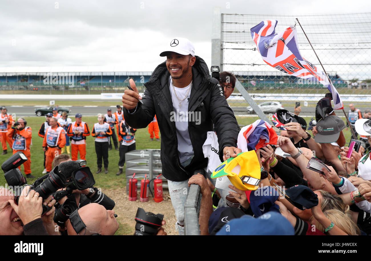 Mercedes' Lewis Hamilton greets fans prior to the 2017 British Grand ...