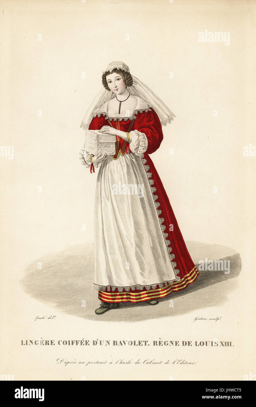 Seamstress, wearing a Bavolet headdress, reign of Louis XIII, 1610-1643 ...