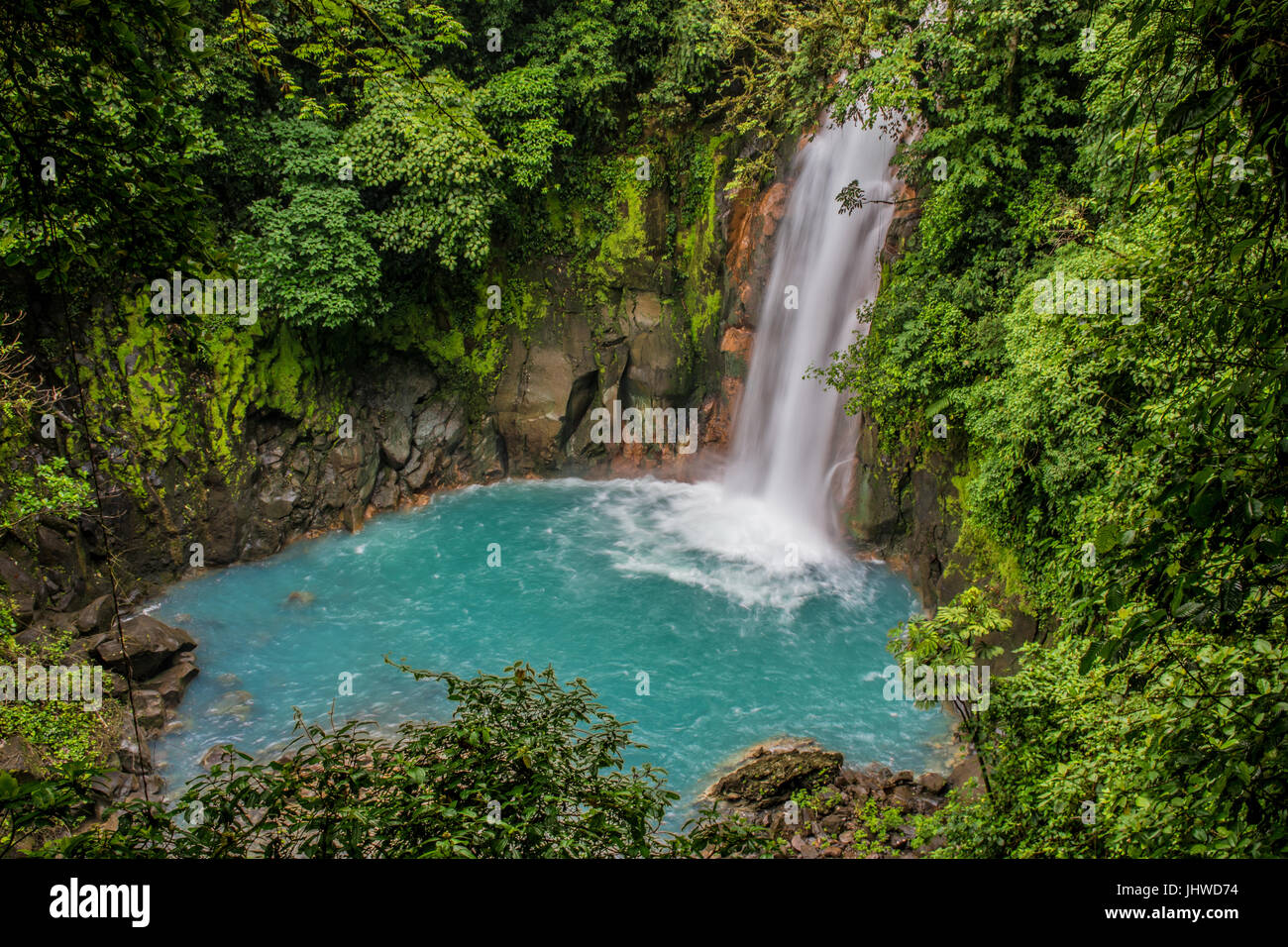 Rio Celeste waterfall in the fog, Costa Rica Stock Photo - Alamy