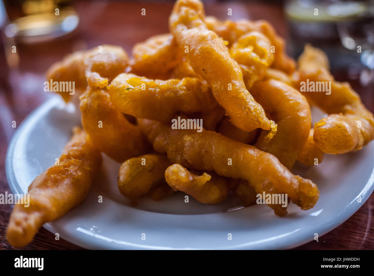 Typical basque appetizer in plate, squid raisins Stock Photo - Alamy