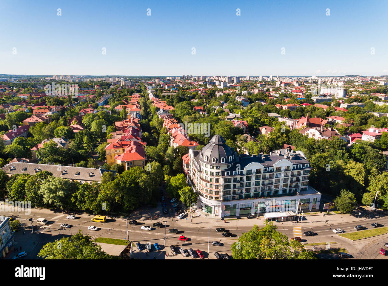 Kaliningrad, Russia - July 04 2017: Aerial view of the modern district ...