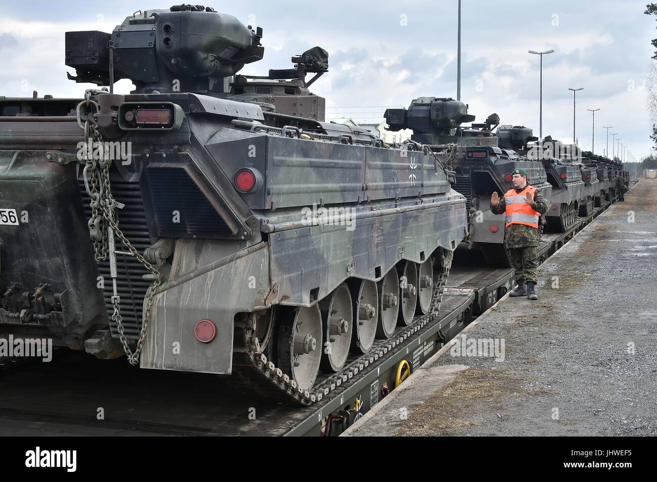 German soldiers load tracked Marder infantry fighting vehicles onto ...