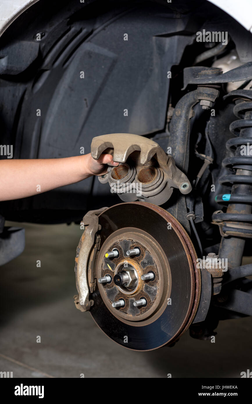 Break assembly inspection from the axel of a truck Stock Photo - Alamy