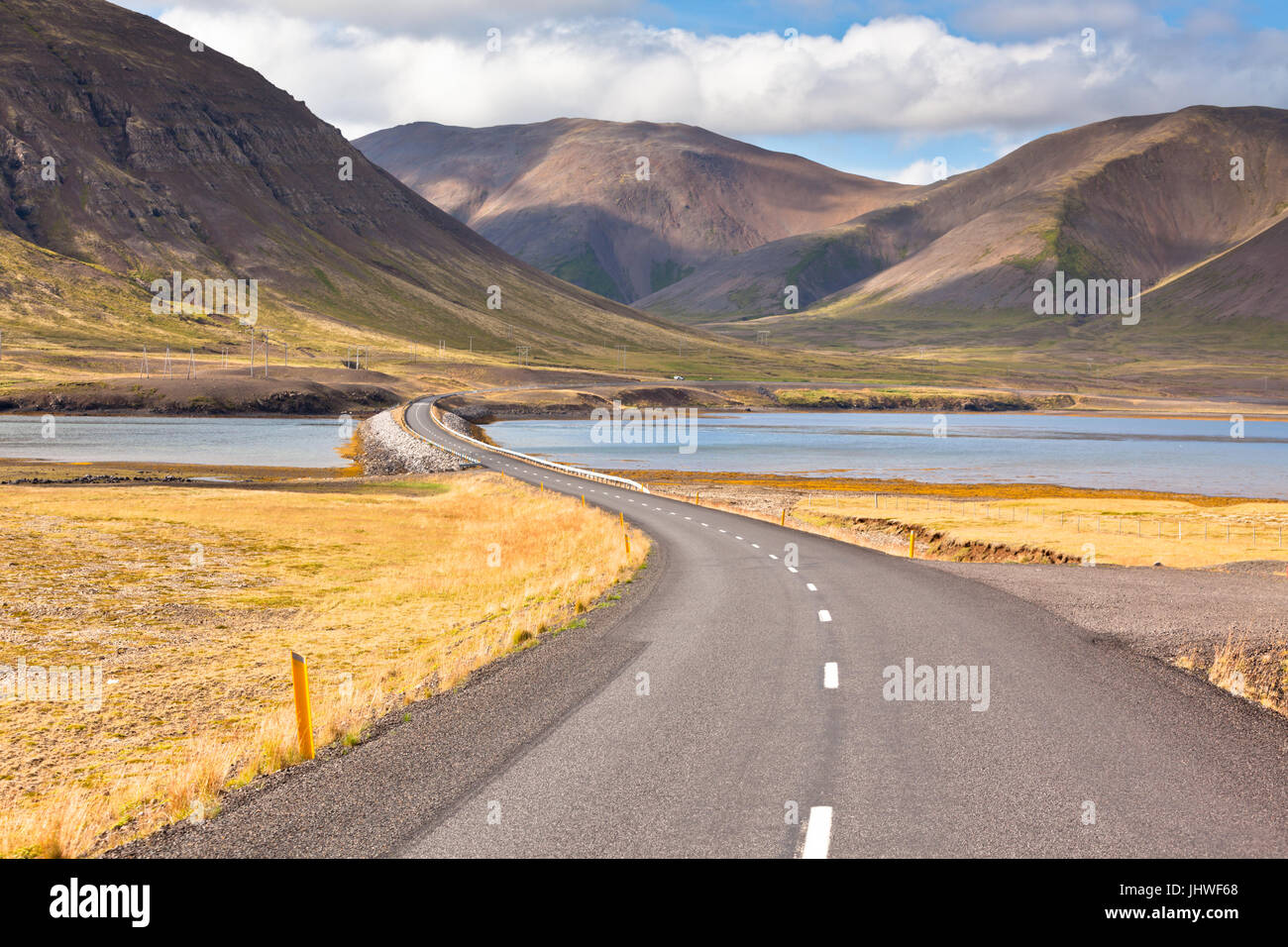 Endless Highway through Icelandic landscape. Seaside road Stock Photo ...