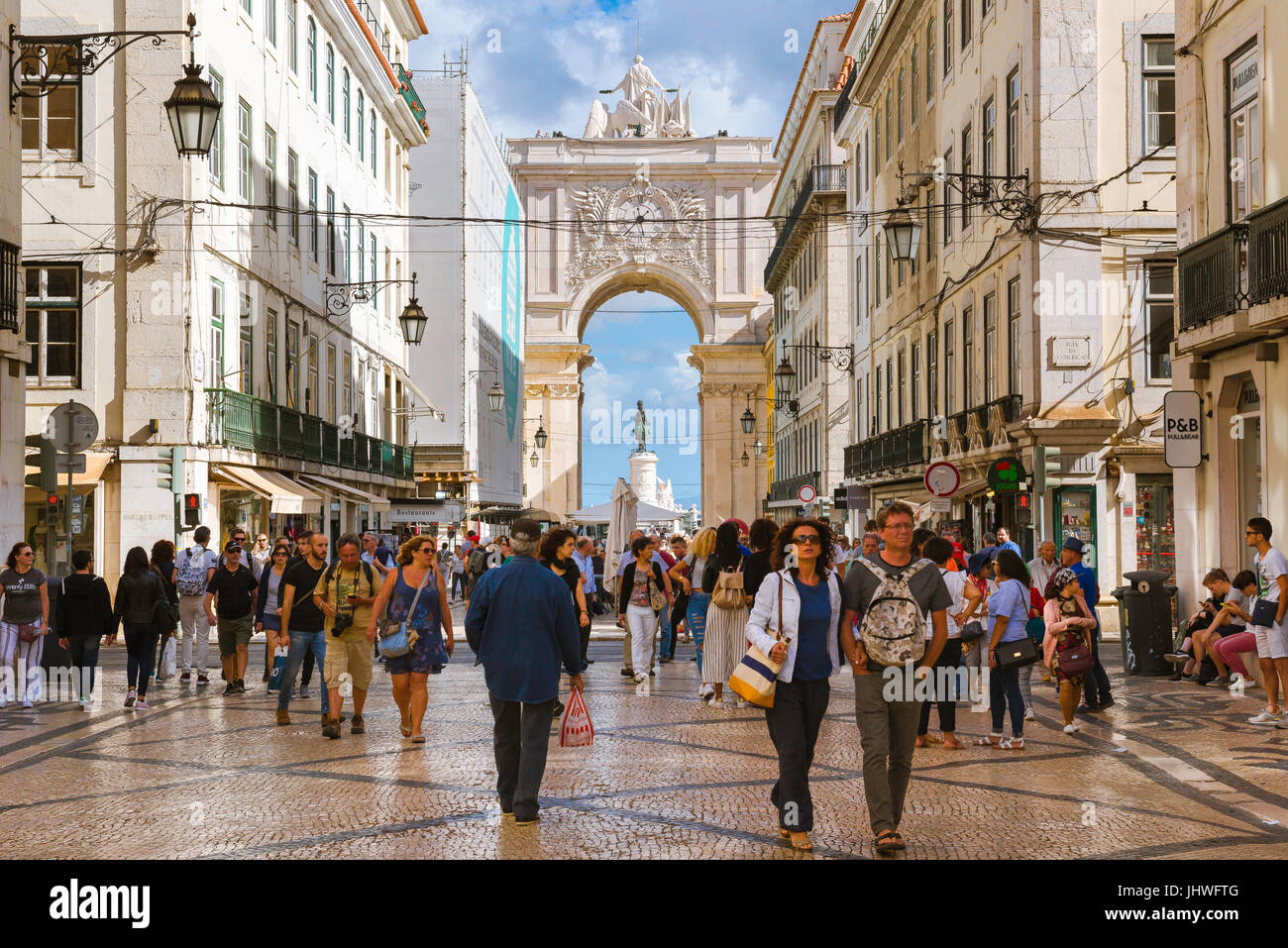 Lisbon city centre, view of the Rua Augusta - the main thoroughfare ...