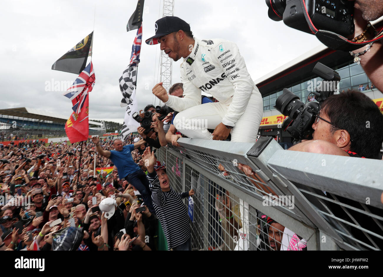 Mercedes Lewis Hamilton celebrates his victory during the 2017 British ...