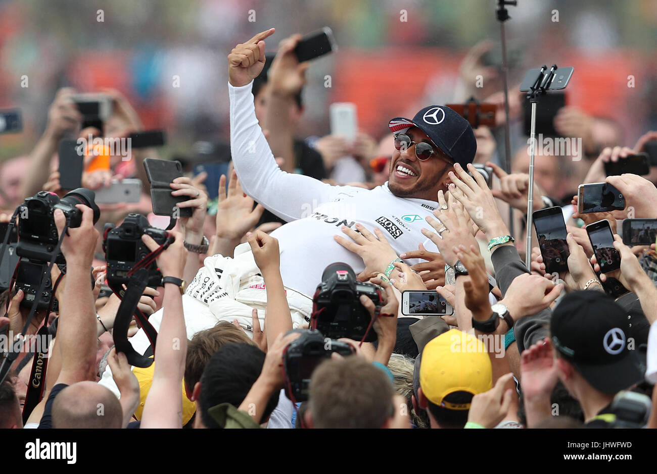 Mercedes Lewis Hamilton celebrates his victory during the 2017 British ...
