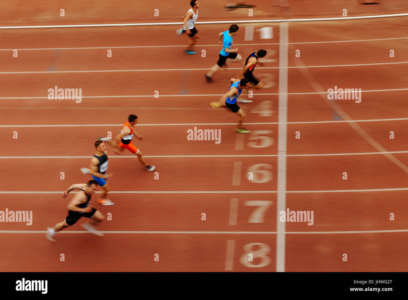 finish final sprint of race athlete runners during Ural Championship in ...