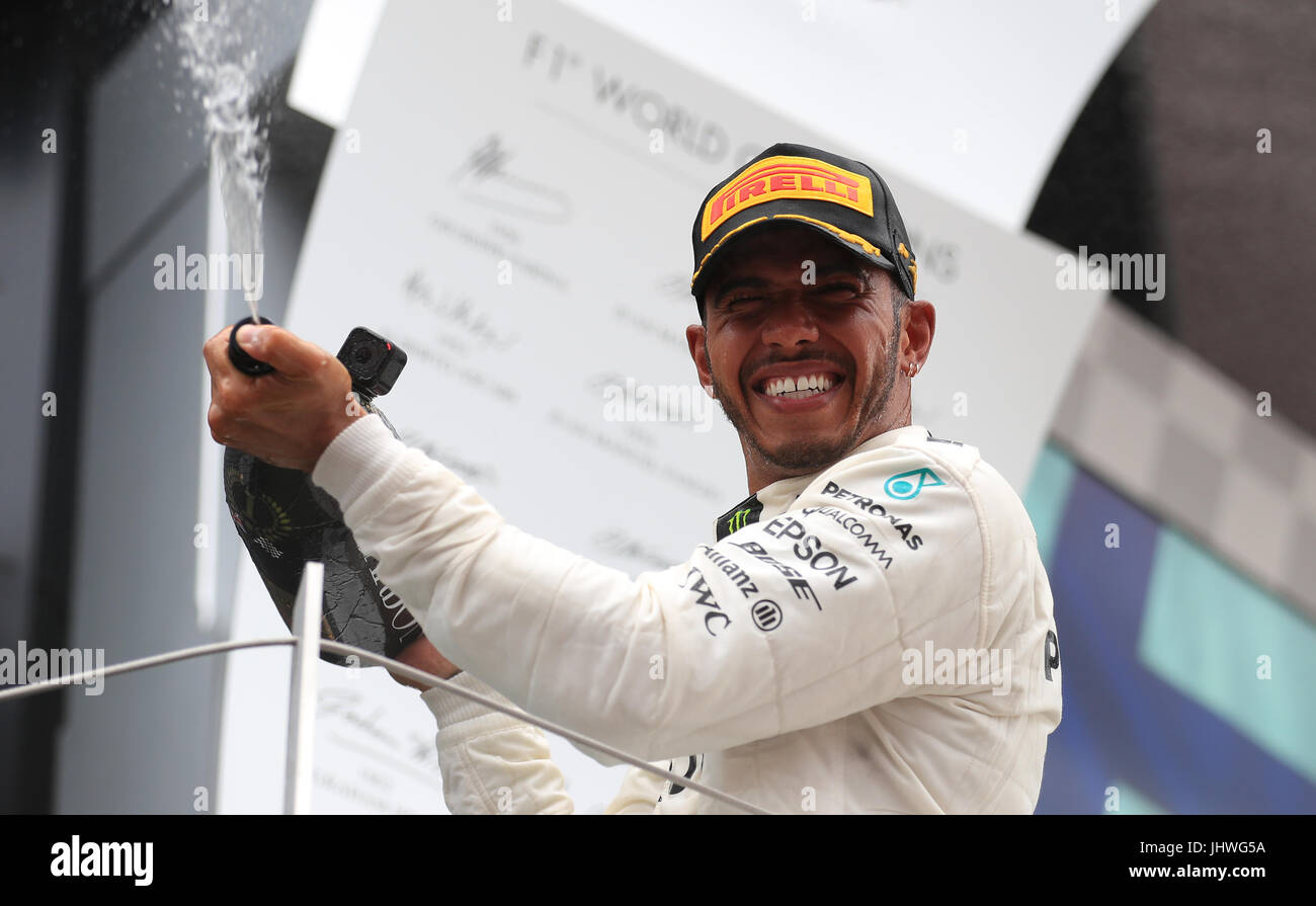 Lewis Hamilton celebrates his victory during the 2017 British Grand ...