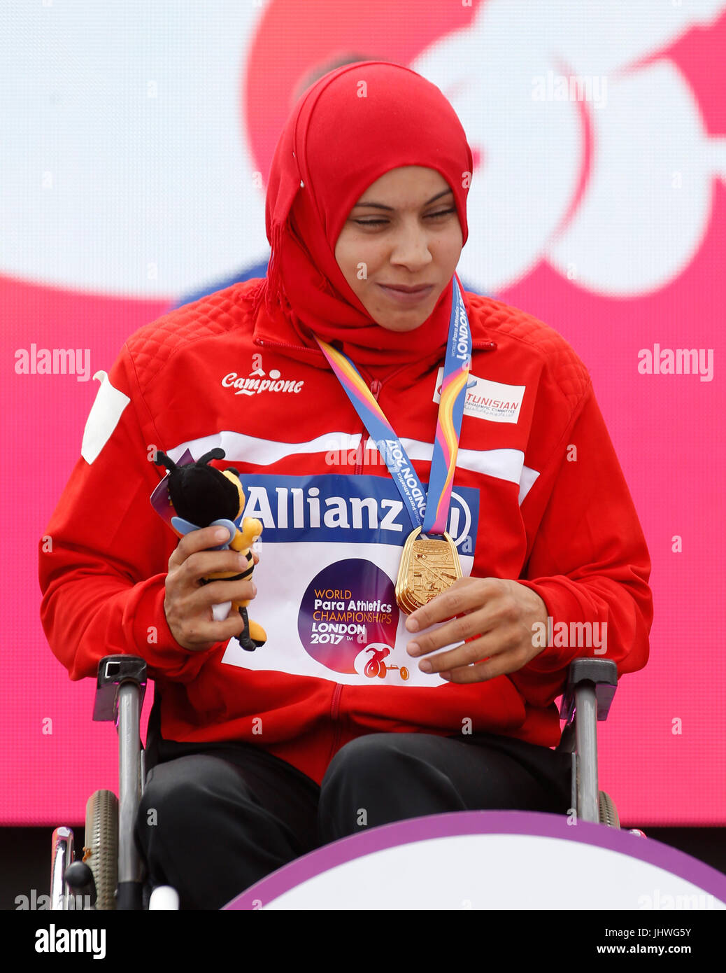 Tunisia's Maroua Ibrahimi with her gold medal in the Women's Shot Put ...
