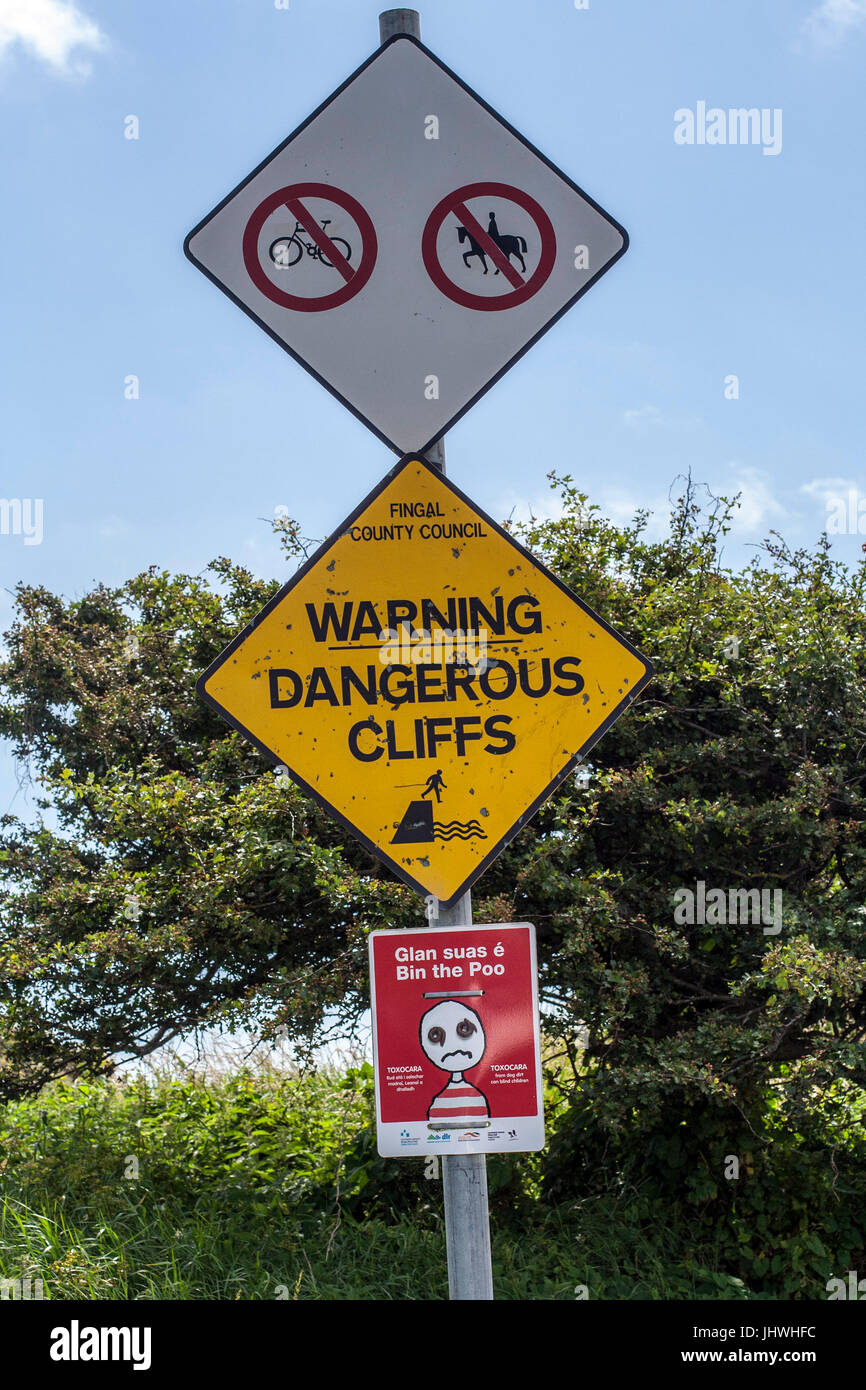 Warning Dangerous Cliffs, Signpost, Dublin Ireland Stock Photo - Alamy
