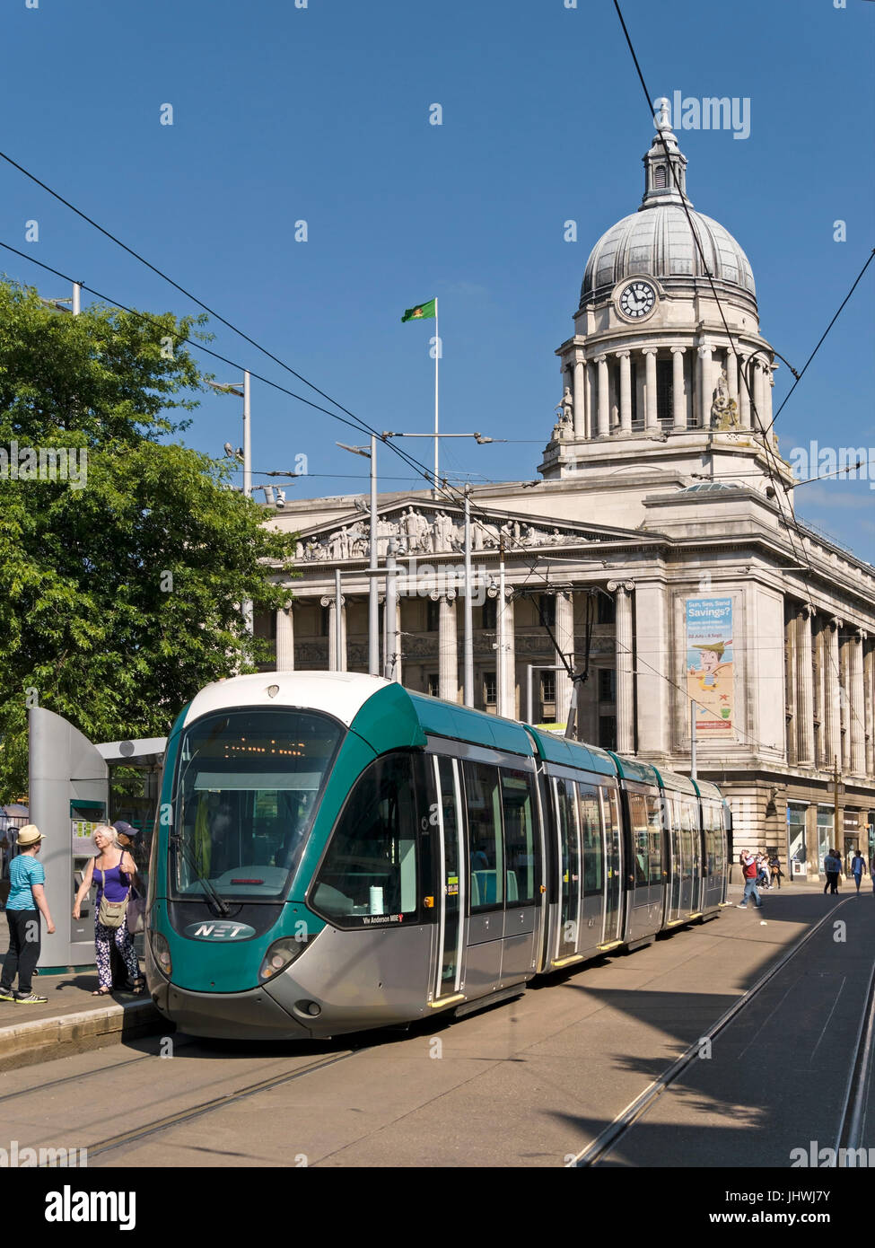 Nottingham electric tram system carriage in Old Market Square with ...