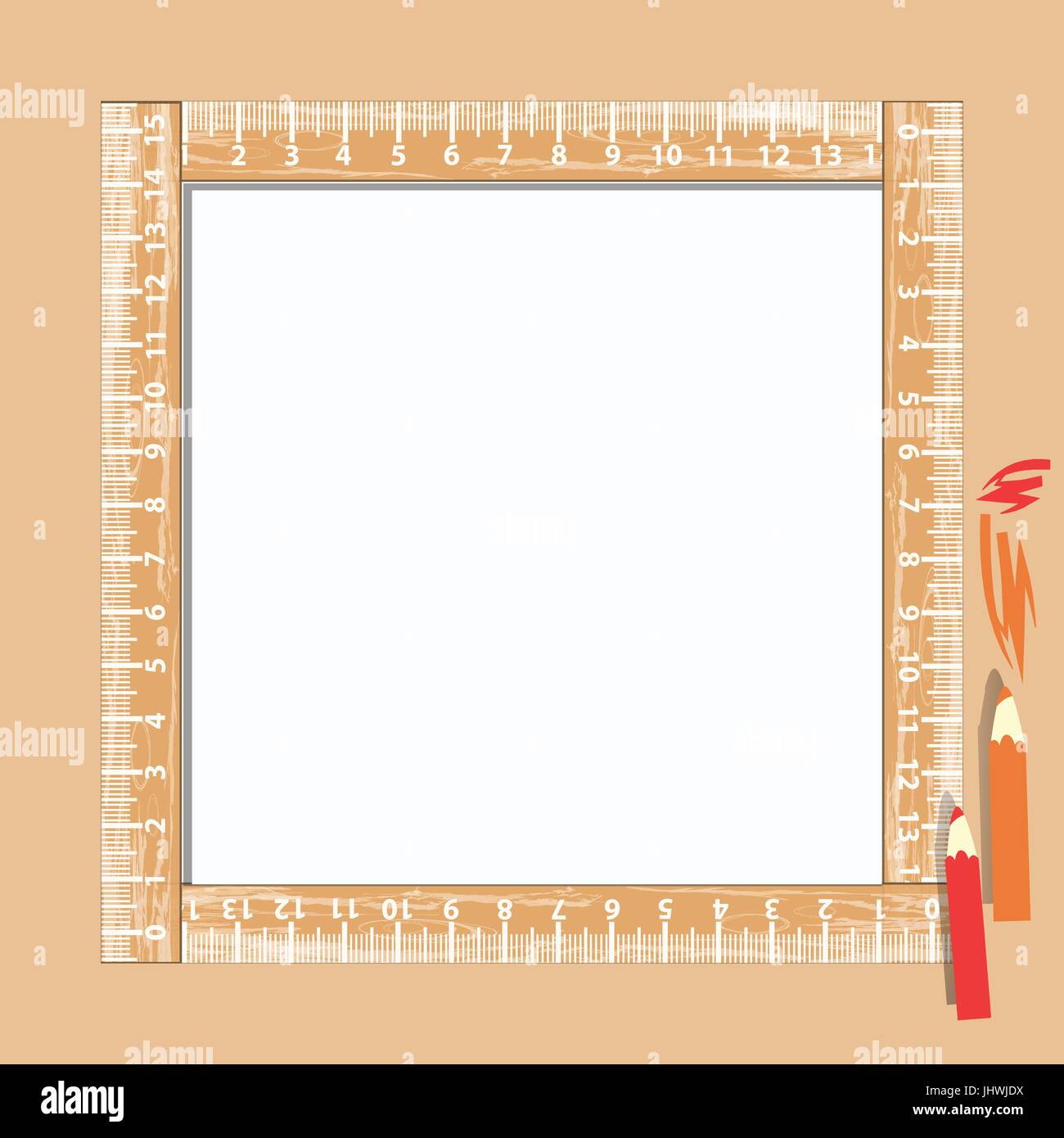 Photo frame with ruler and pencils. square. Illustration for your ...