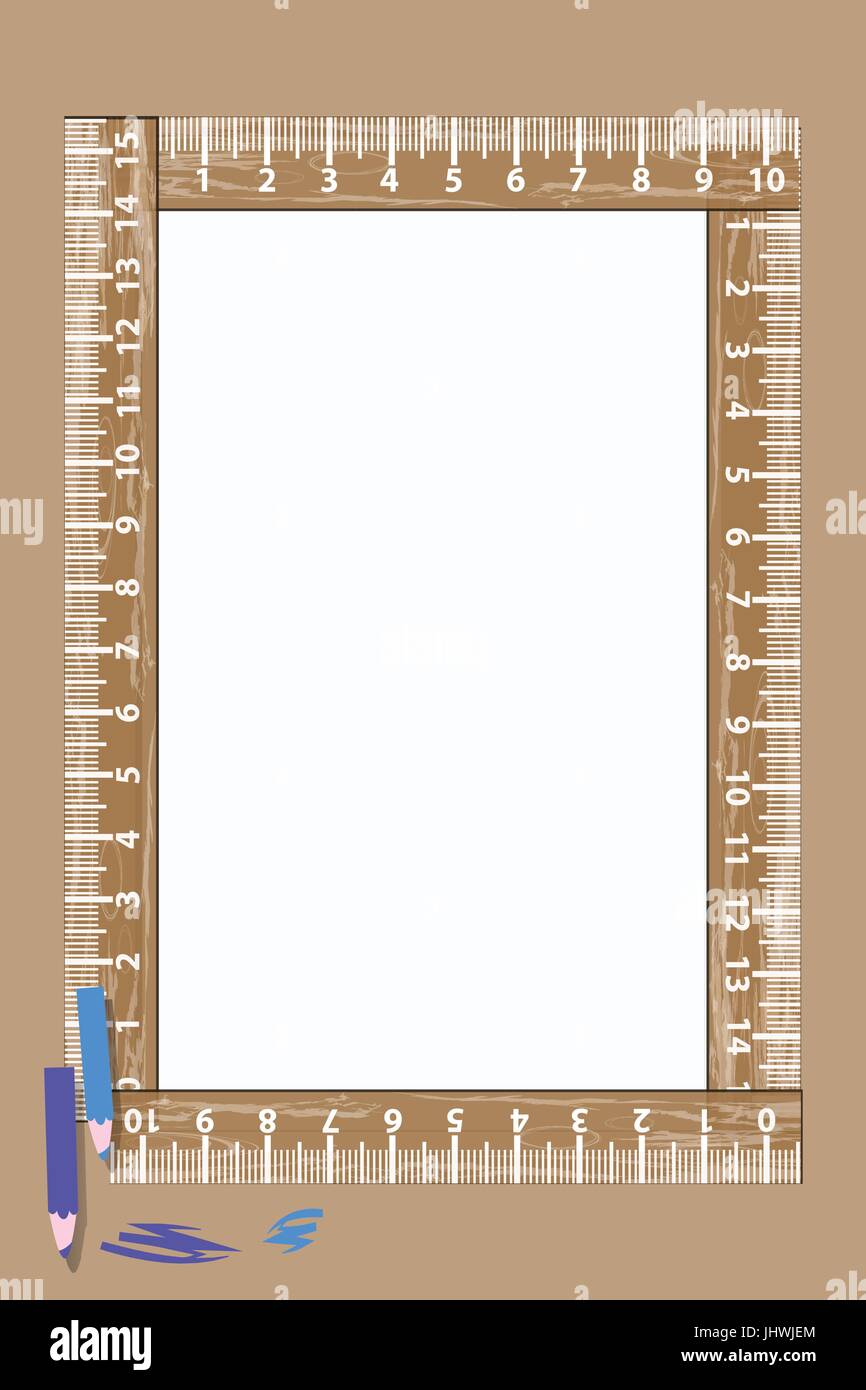 Photo frame with ruler and pencils. Vertical. Illustration for your ...