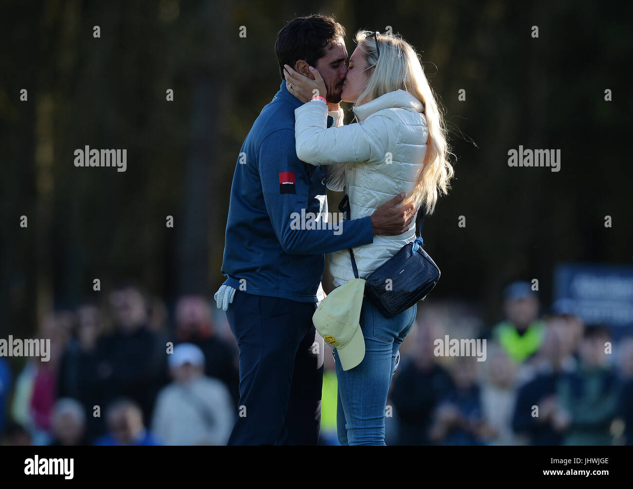 Spain's Rafa Cabrera Bello and girlfriend Sophia celebrates winning ...