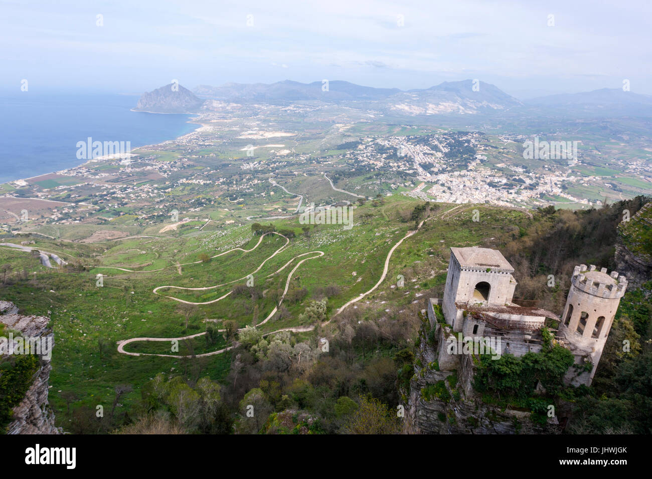 Torretta Pepoli, tower, and View towards Monte Cofano, Erice, Sicily ...