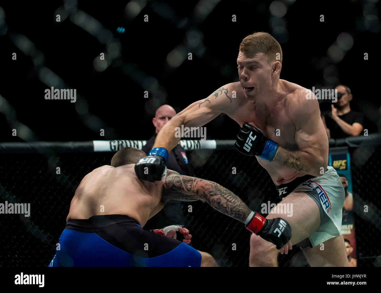 Paul Felder (White shorts) defeats Stevie Ray in their lightweight bout ...
