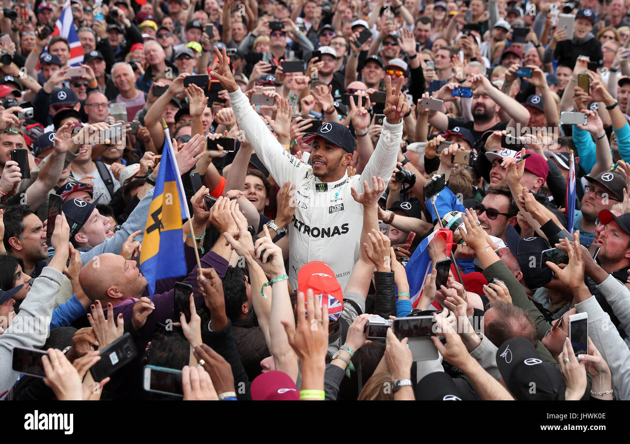 Lewis Hamilton celebrates his victory in the 2017 British Grand Prix at ...