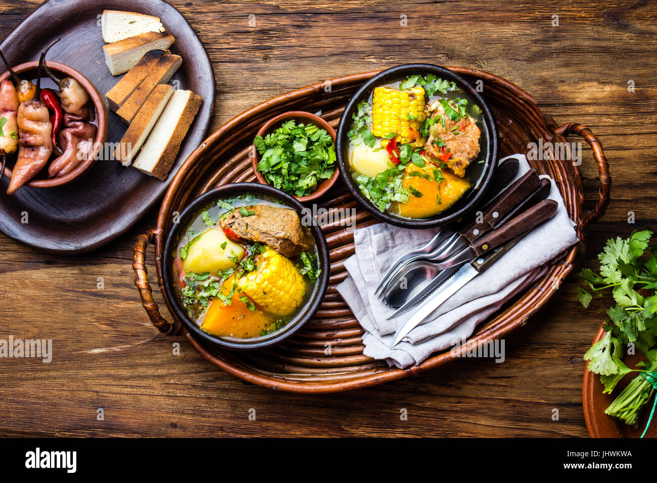 Latin American chilean food. Traditional chilean cazuela de cerdo with ...