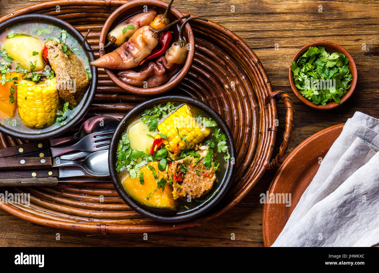 Latin American chilean food. Traditional chilean cazuela de cerdo with ...