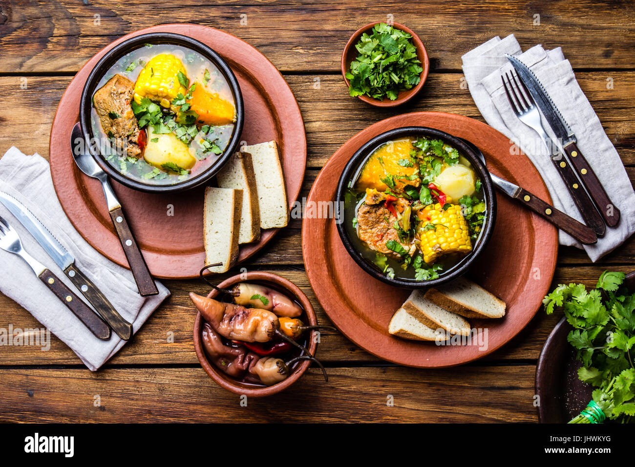 Latin American chilean food. Traditional chilean cazuela de cerdo with ...