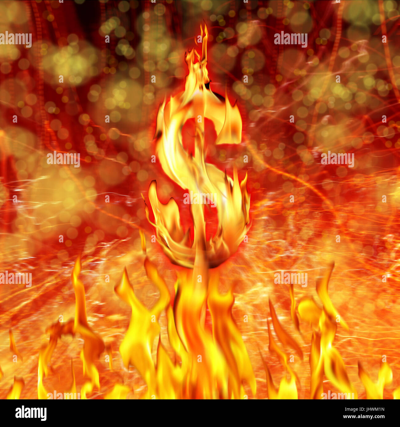 Conceptual image of burning dollar sign and fire flames Stock Photo - Alamy