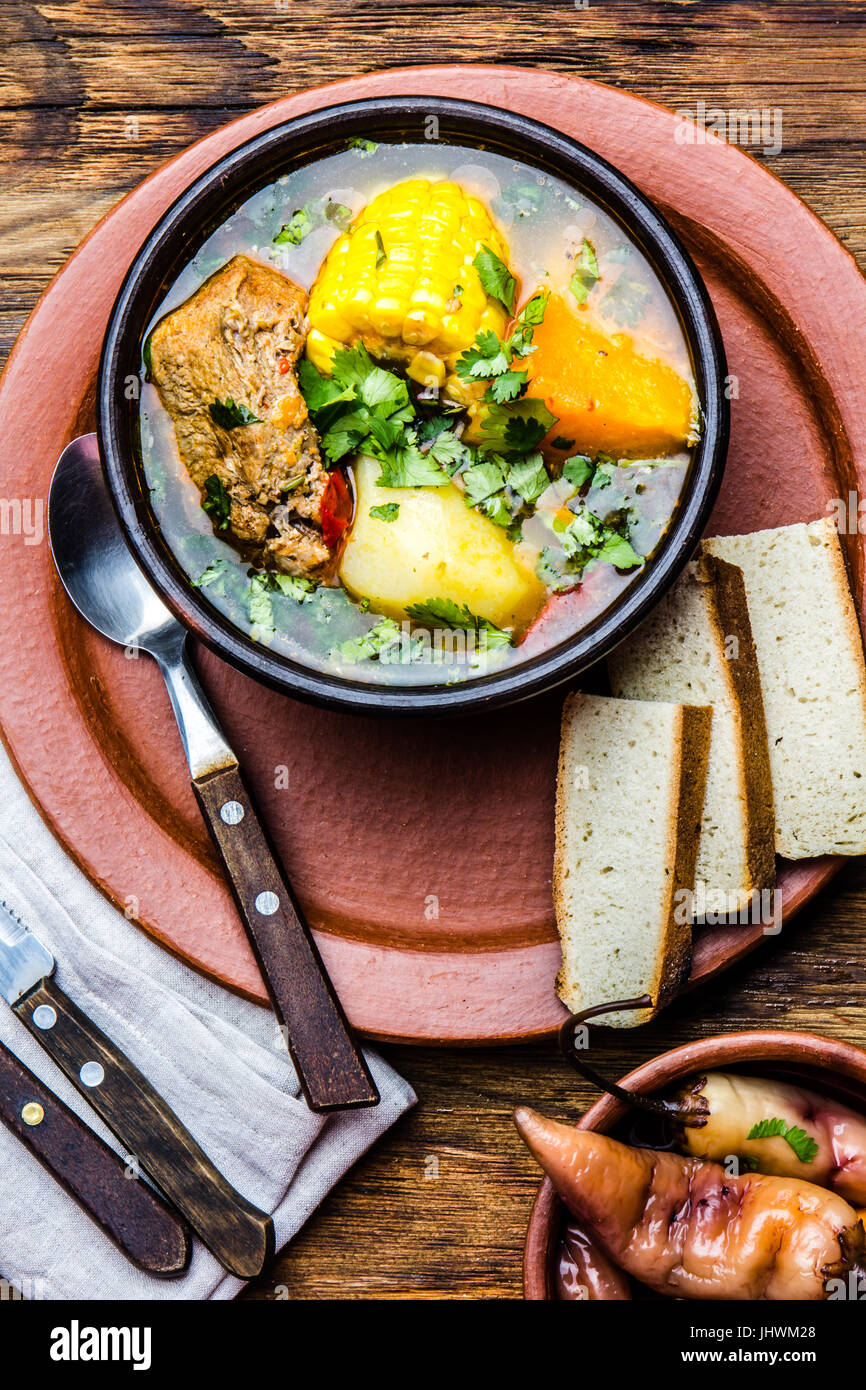 Latin American chilean food. Traditional chilean cazuela de cerdo with ...