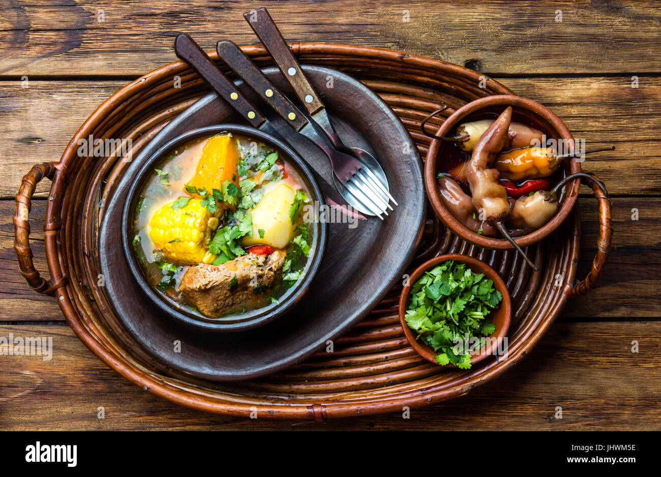 Latin American chilean food. Traditional chilean cazuela de cerdo with ...