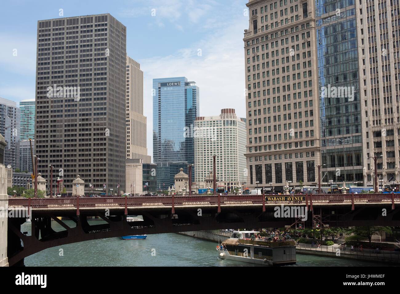 Downtown Chicago, including the Chicago river, at Wabash Avenue ...