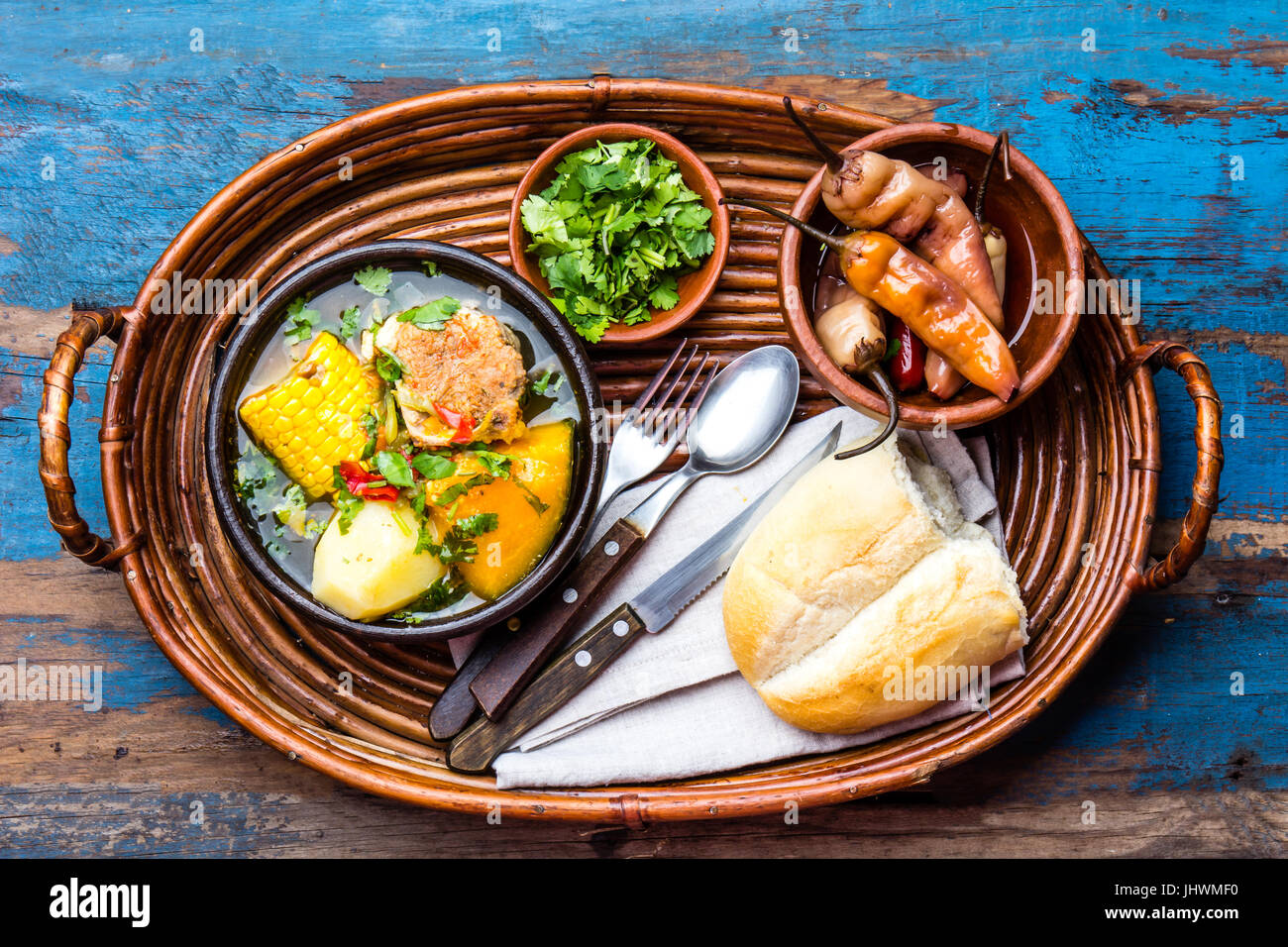 Latin American chilean food. Traditional chilean cazuela de cerdo with ...