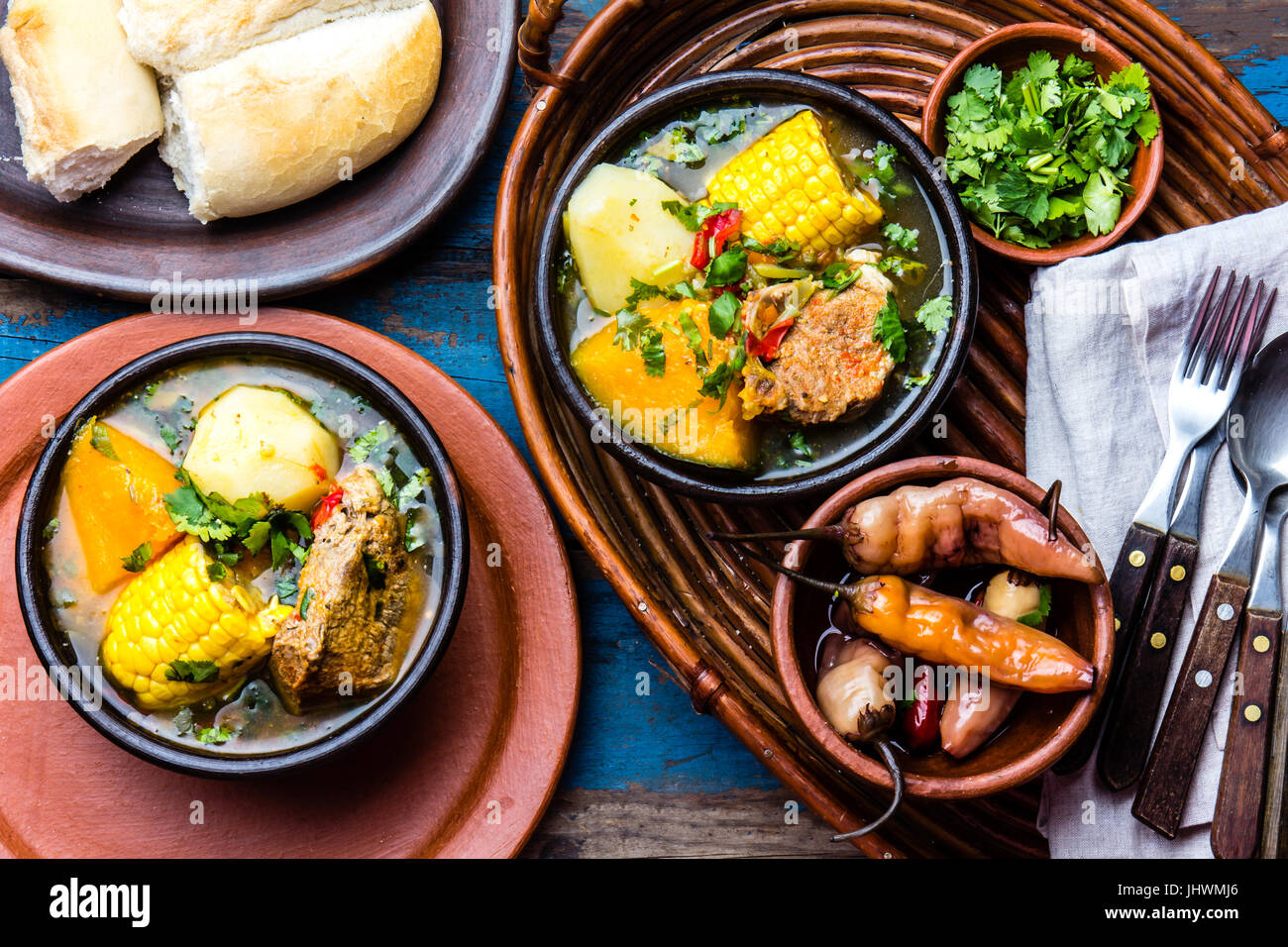 Latin American chilean food. Traditional chilean cazuela de cerdo with ...