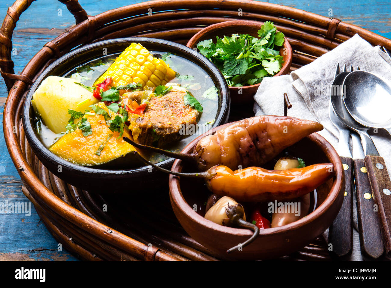 Latin American chilean food. Traditional chilean cazuela de cerdo with ...