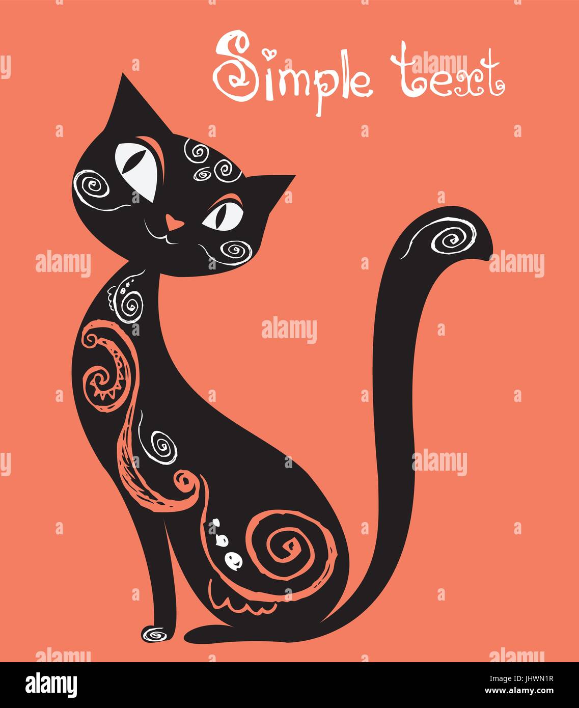 Cat with vintage ornament, silhouette, vector illustration Stock Vector ...