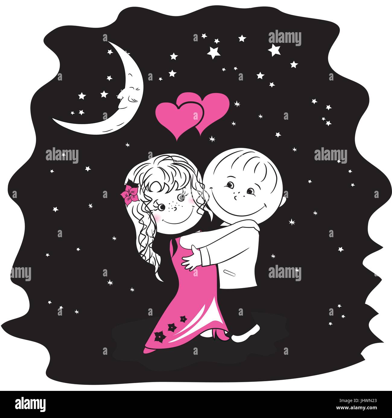couple in love dancing at night, vector illustration Stock Vector Image ...