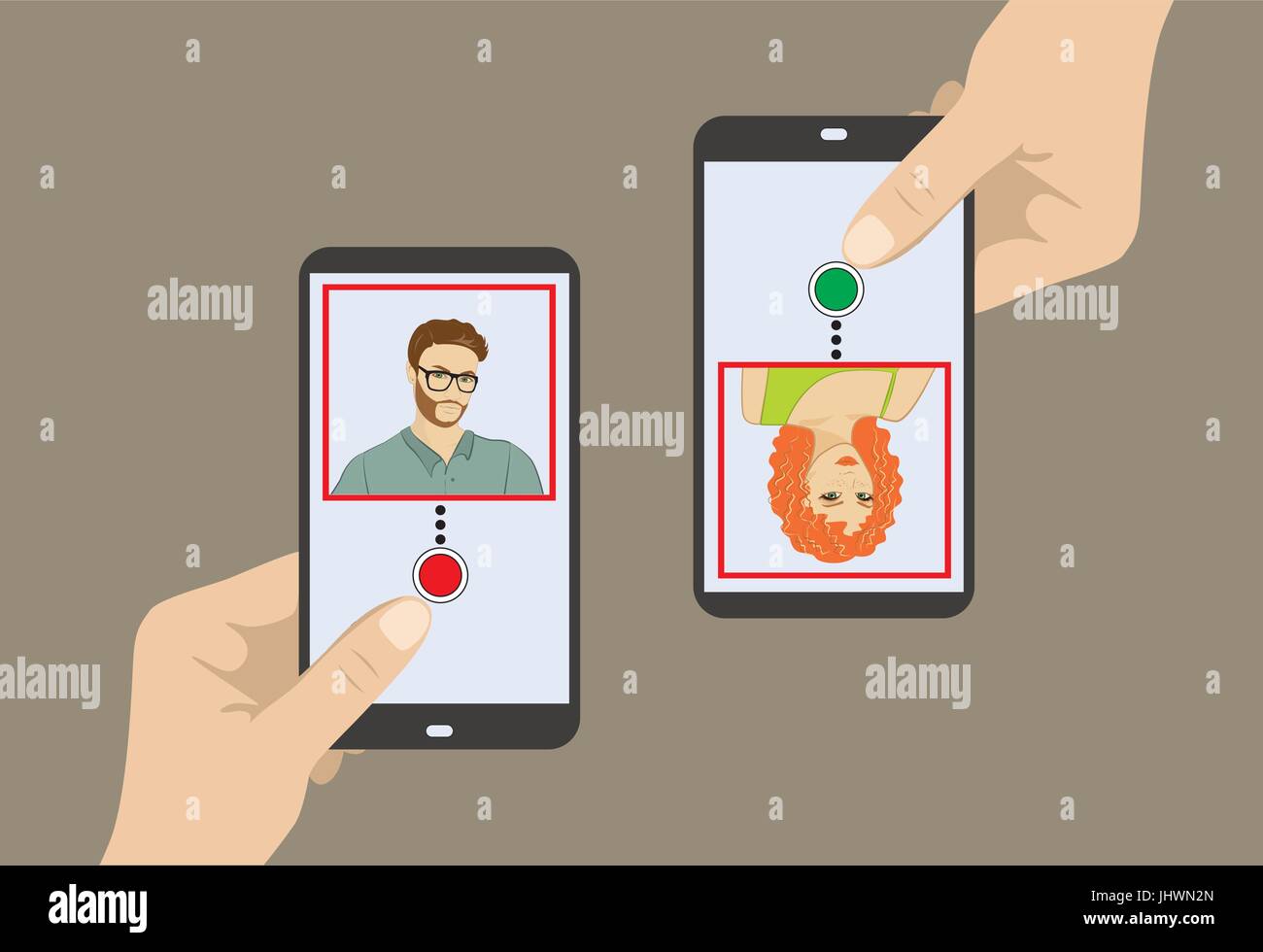 Two smartphone interface with two cute characters profile. Flat vector ...