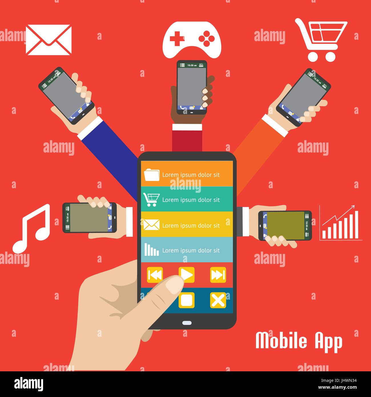 Mobile App,human hand smart phone illustration Stock Vector Image & Art ...