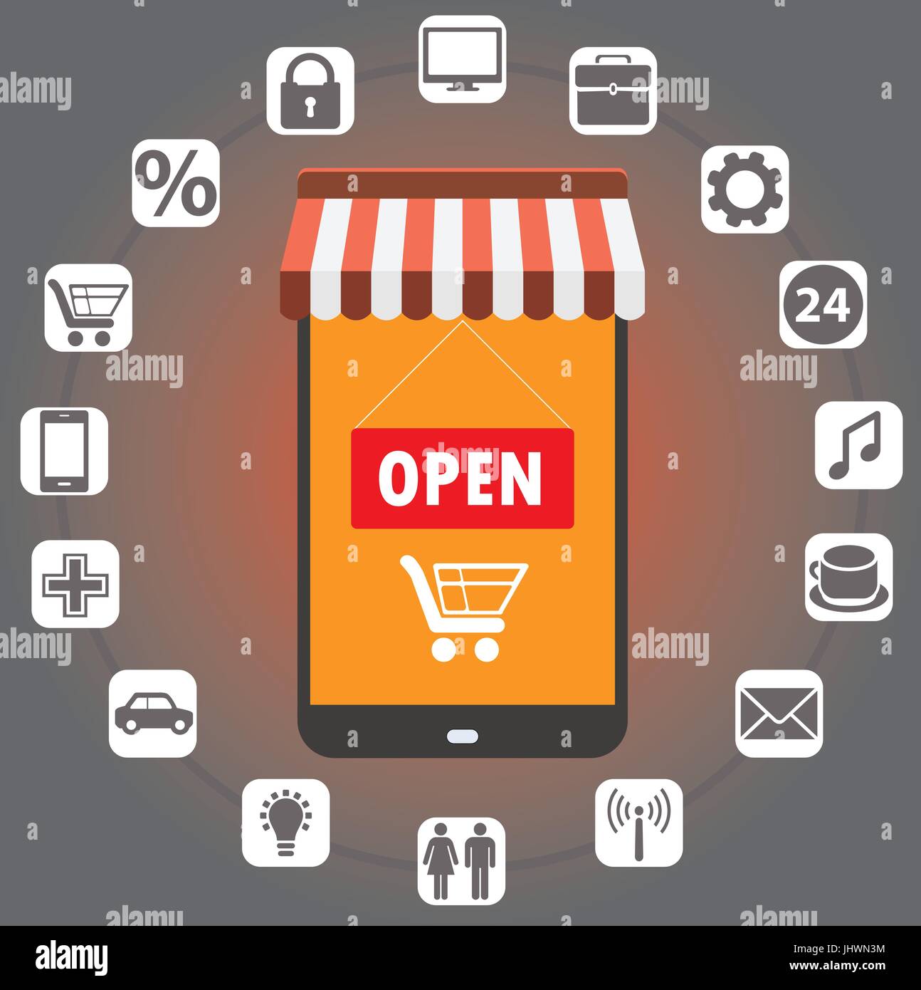 Smartphone - shop in style flat with icons, vector Stock Vector Image ...