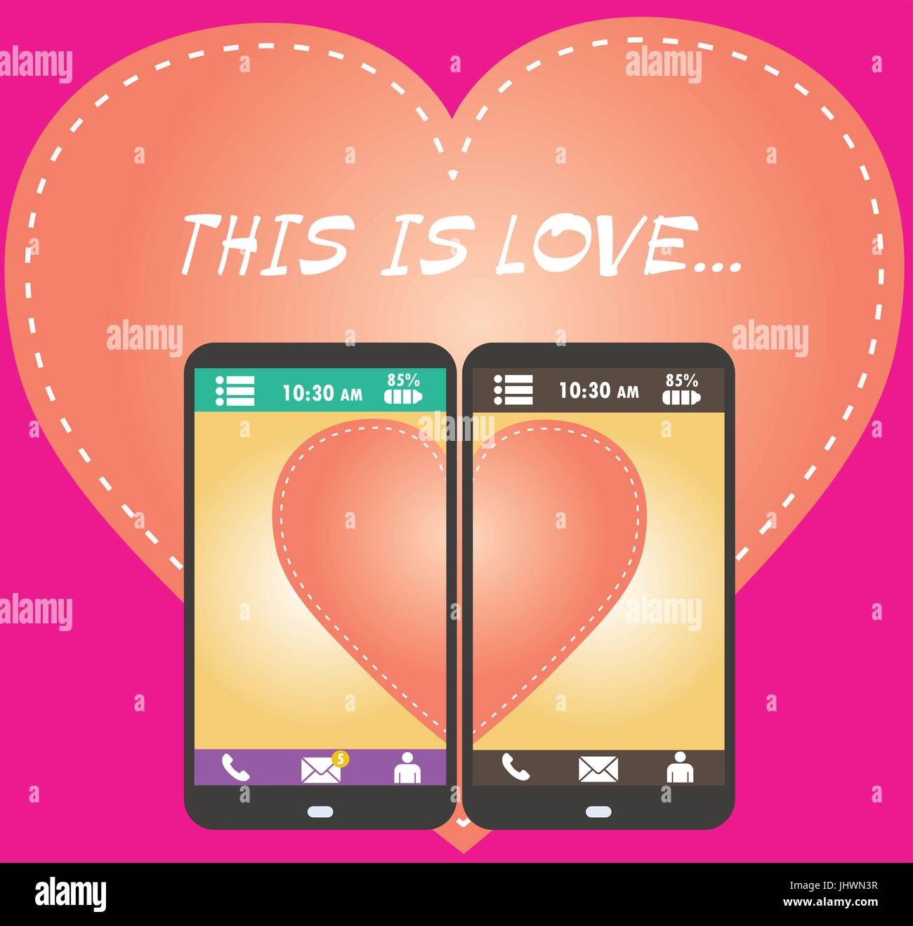 half of the heart on the screen of your smartphone,flat vector Stock ...