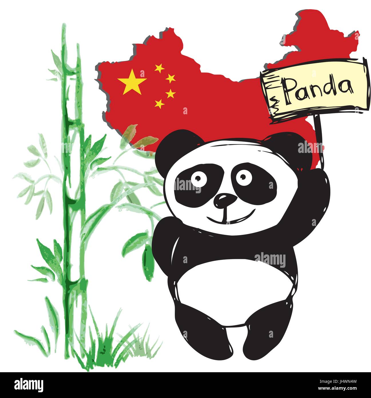 Little cute panda with bamboo and Chinese flag Stock Vector Image & Art ...