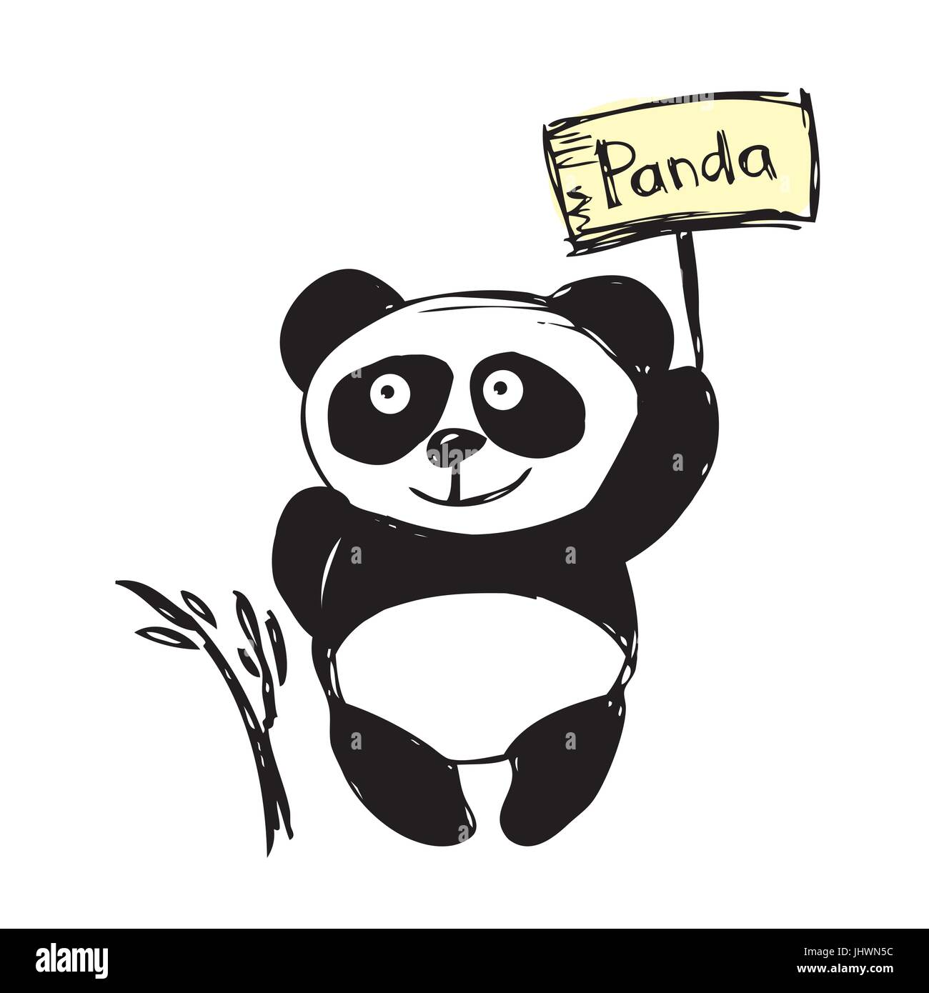 Little cute panda isolated on white, hand drawing, vector Stock Vector ...