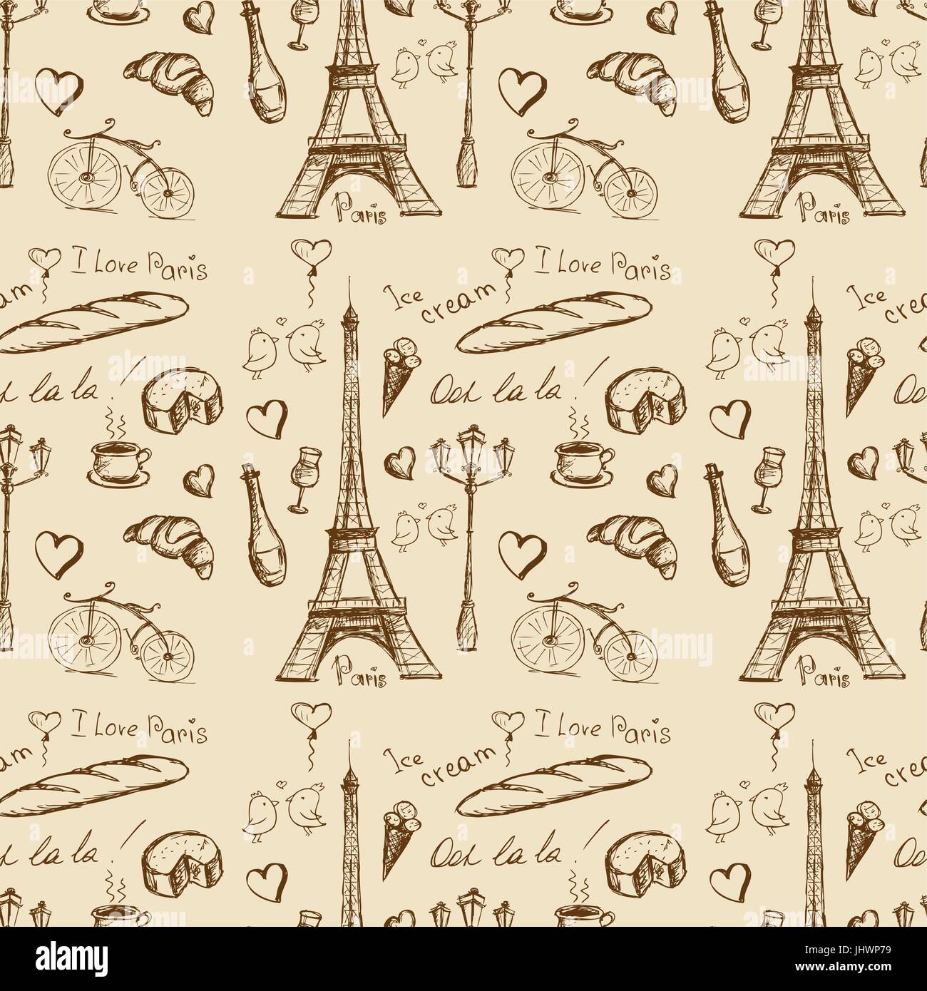 Paris landmarks and icons seamless pattern background, vector Stock ...