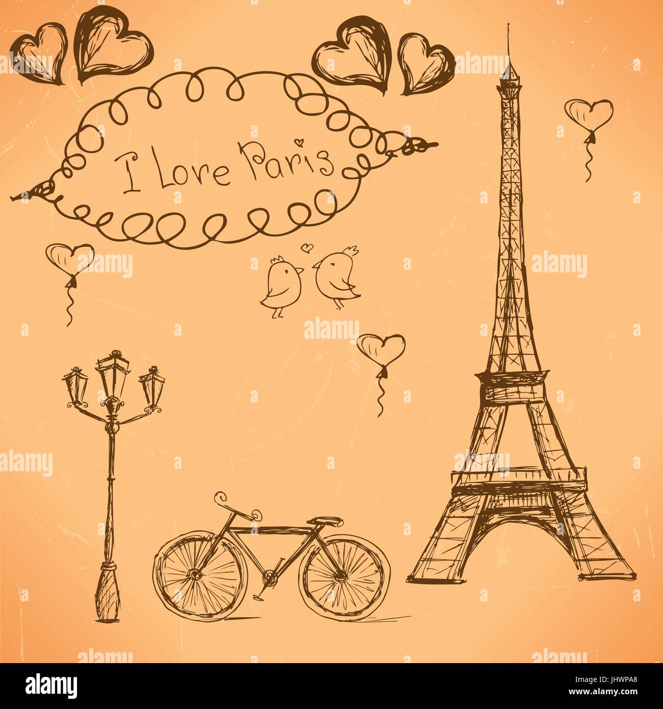 Vector hand drawn illustration with Paris symbols Stock Vector Image ...