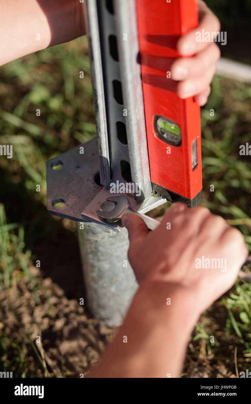 Close up view on installation of helical screw piles Stock Photo - Alamy